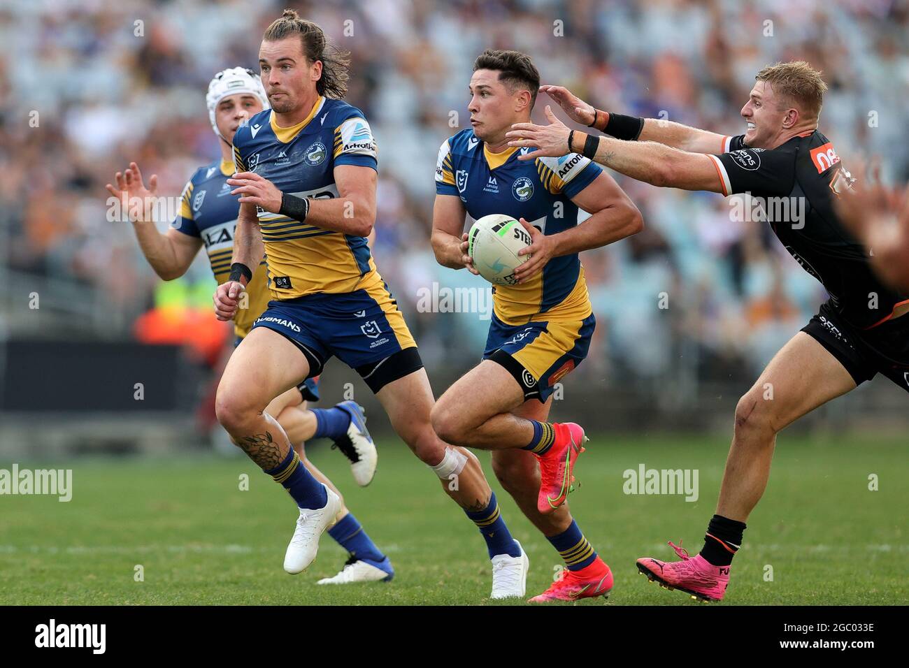 SYDNEY, AUSTRALIA - APRIL 05: Mitchell Moses of the Eels kicks in play ...