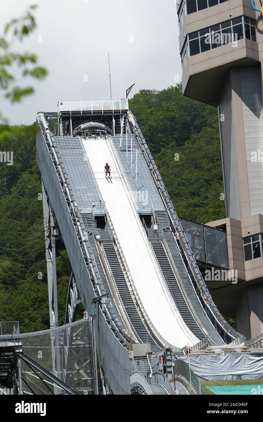 Hakuba, Japan, 2021-24-07 , Ski jump in Hakuba, Japan, while an athlete ...