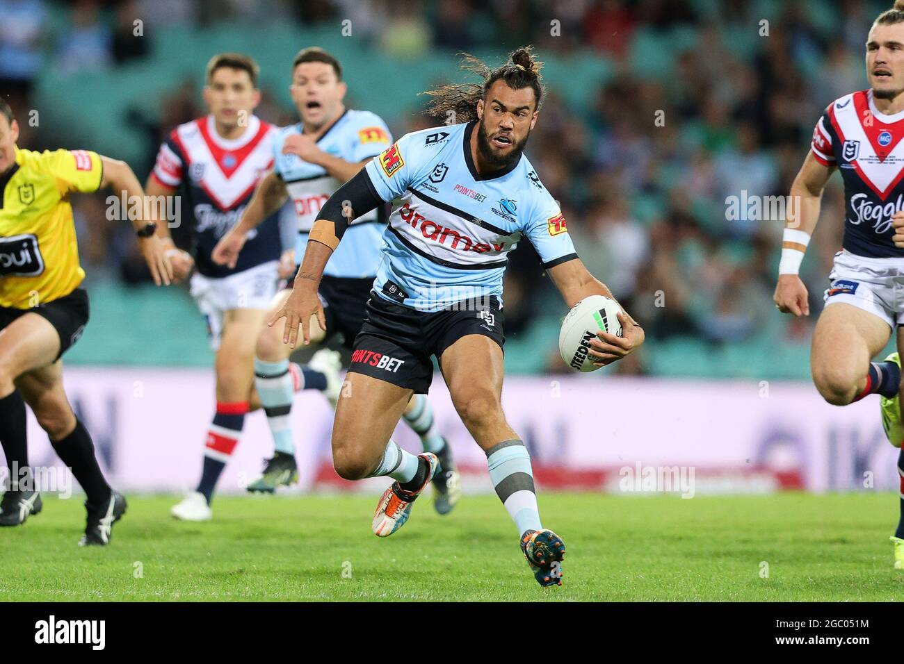 SYDNEY, AUSTRALIA - APRIL 10: Toby Rudolf of the Sharks makes a break ...