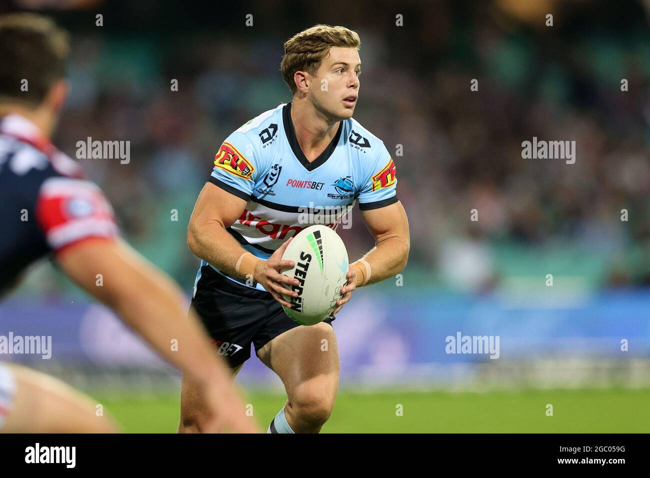 SYDNEY, AUSTRALIA - APRIL 10: Blayke Brailey of the Sharks runs the ...