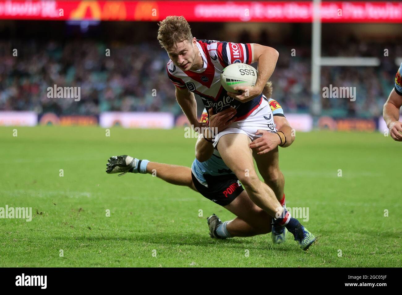 SYDNEY, AUSTRALIA - APRIL 10: Sam Walker of the Roosters scores a try ...