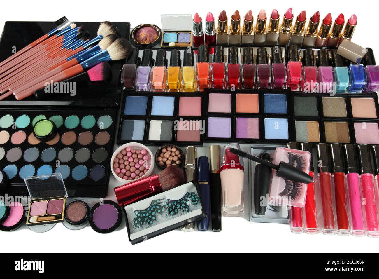 Lot of different cosmetics isolated on white Stock Photo - Alamy