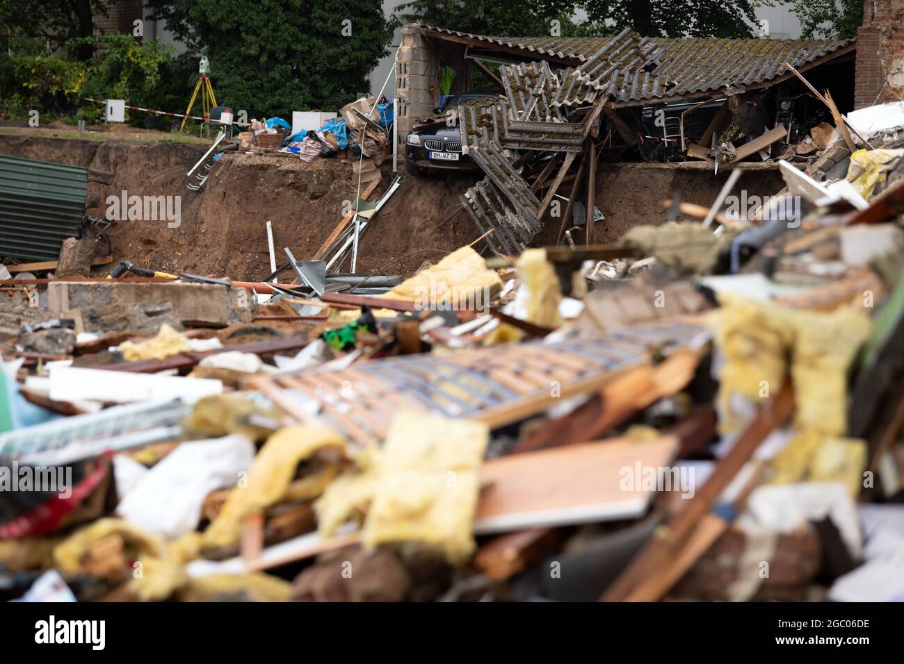 Erftstadt Blessem, Germany. 06th Aug, 2021. Debris from houses lies ...