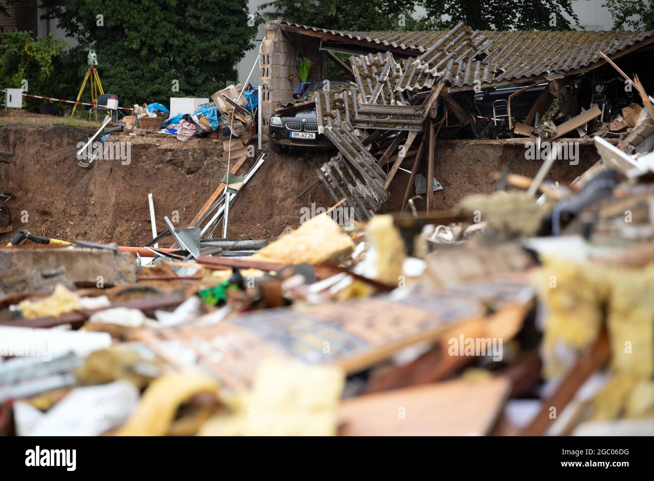 Erftstadt Blessem, Germany. 06th Aug, 2021. Debris from houses lies ...