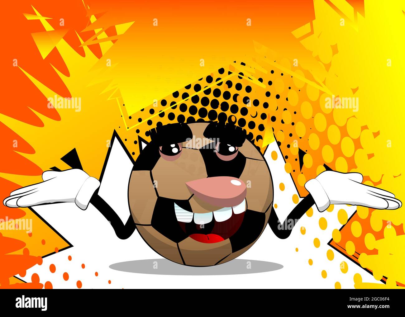 Soccer ball shrugs shoulders expressing don't know gesture. Traditional ...