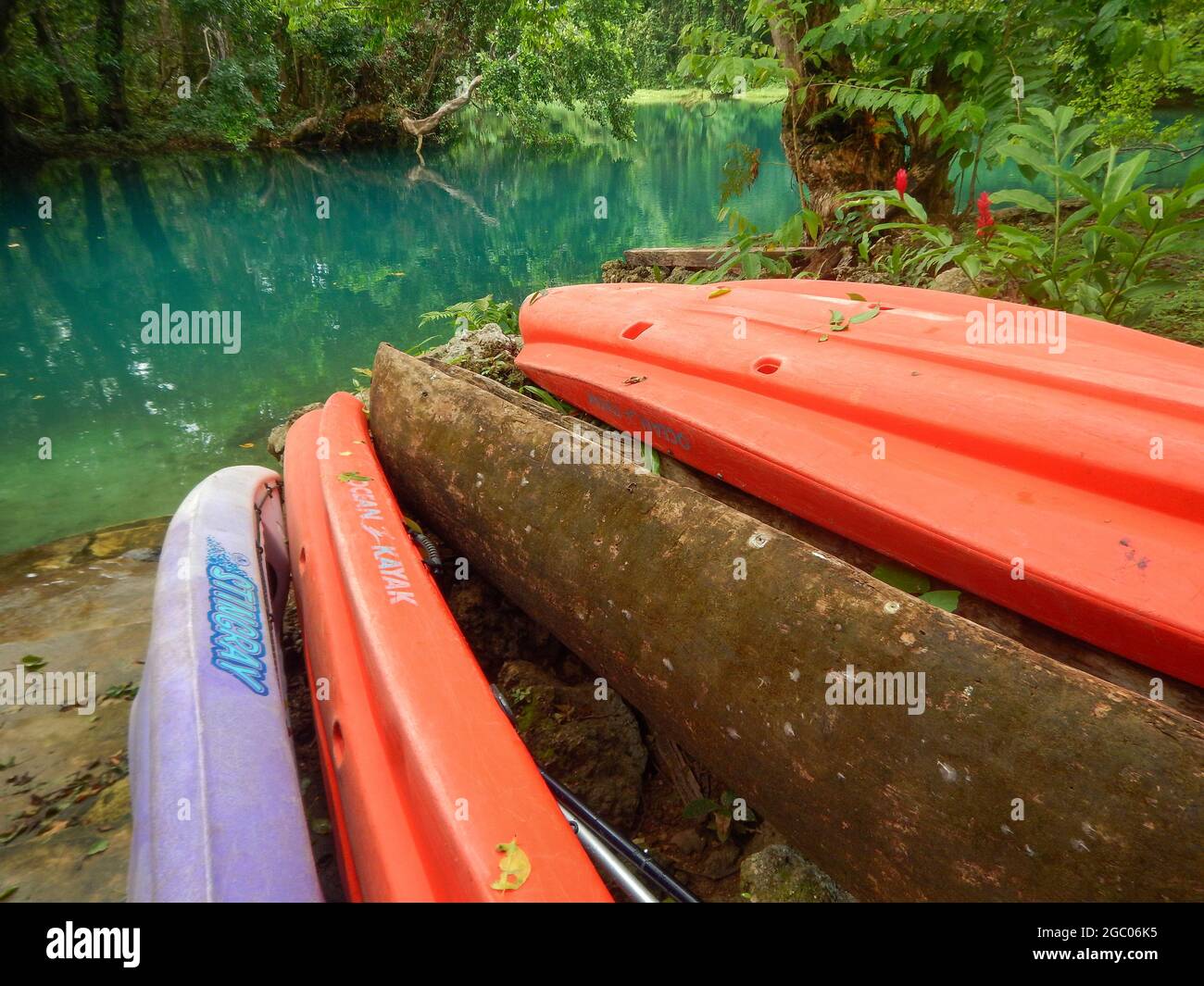 kayaks near a blue water hole on santo island in vanuatu Stock Photo ...