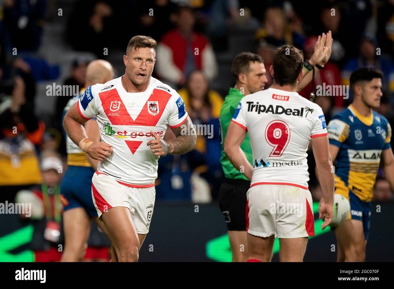 SYDNEY, AUSTRALIA - APRIL 11: Tariq Sims of the Dragons is sent to the ...