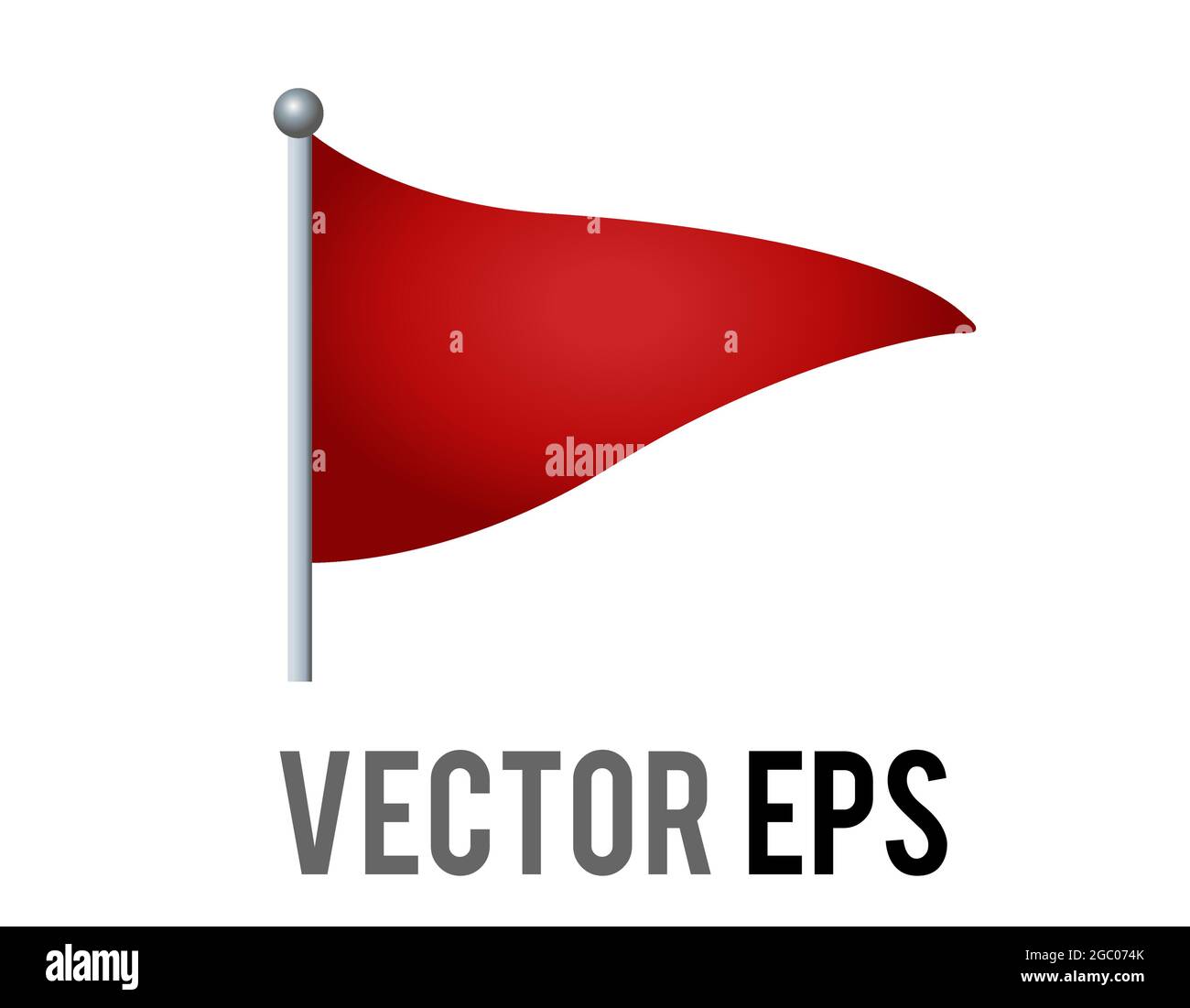 The isolated vector triangular gradient red flag icon with silver pole ...