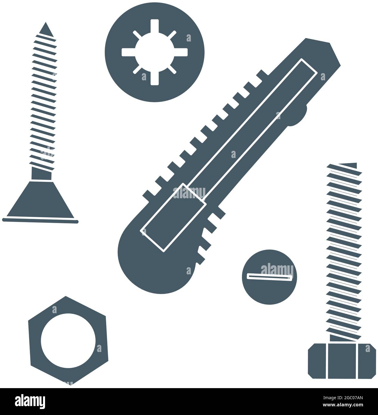Vector illustration Repair Construction tools Knife, screw, nut Auto ...