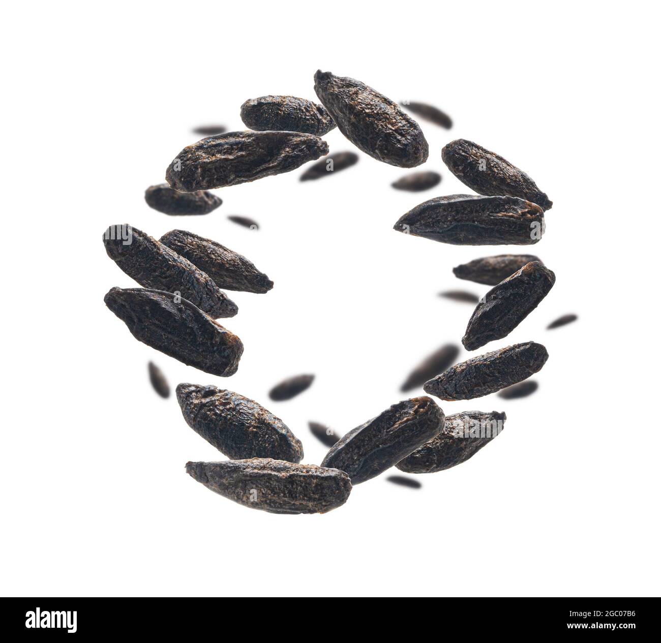 Roasted rye malt grains levitate on a white background Stock Photo - Alamy