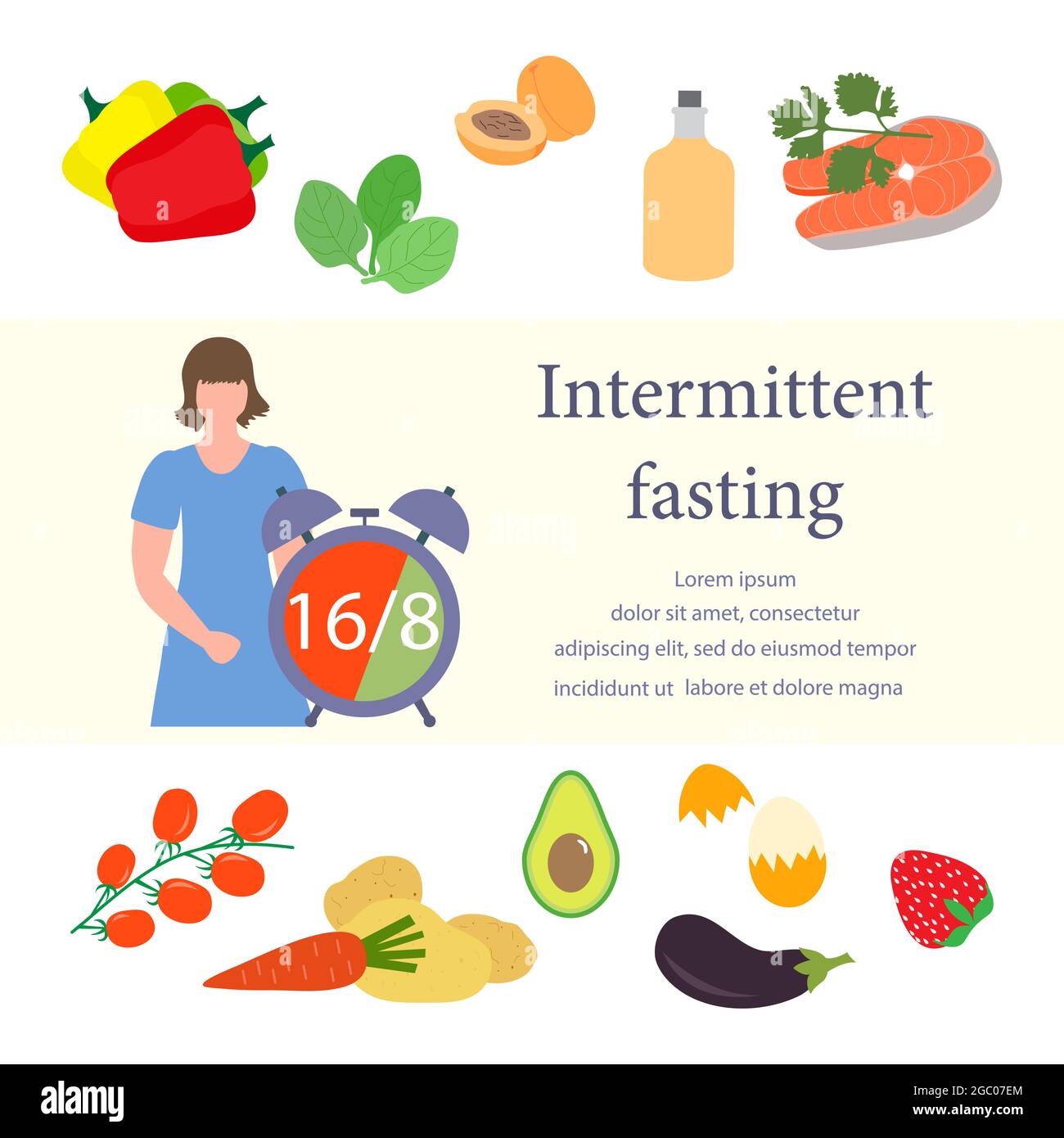 Vector illustration Nutrition Consultant explains Intermittent Fasting ...