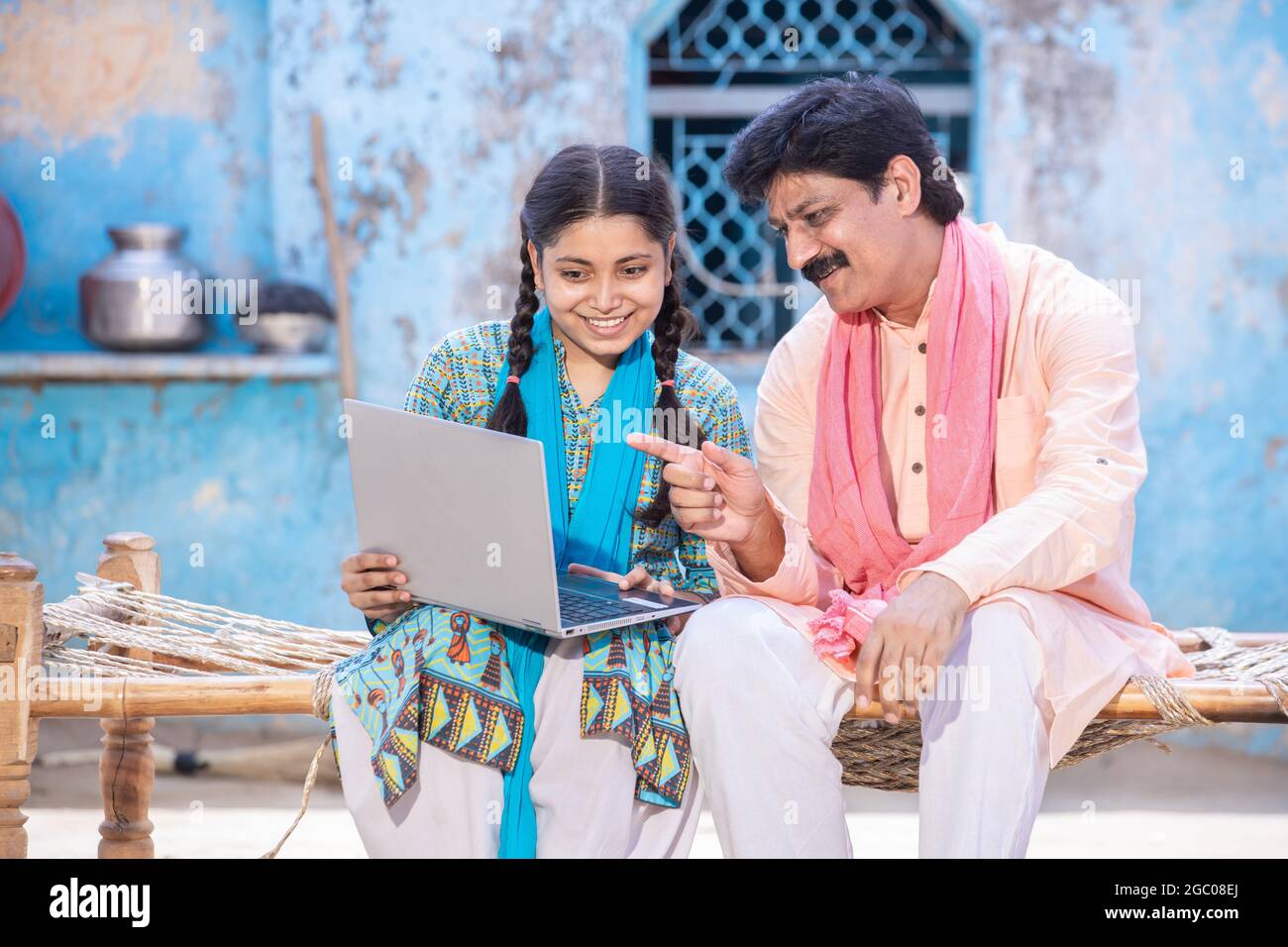 Rural indian girl with laptop hi-res stock photography and images - Alamy
