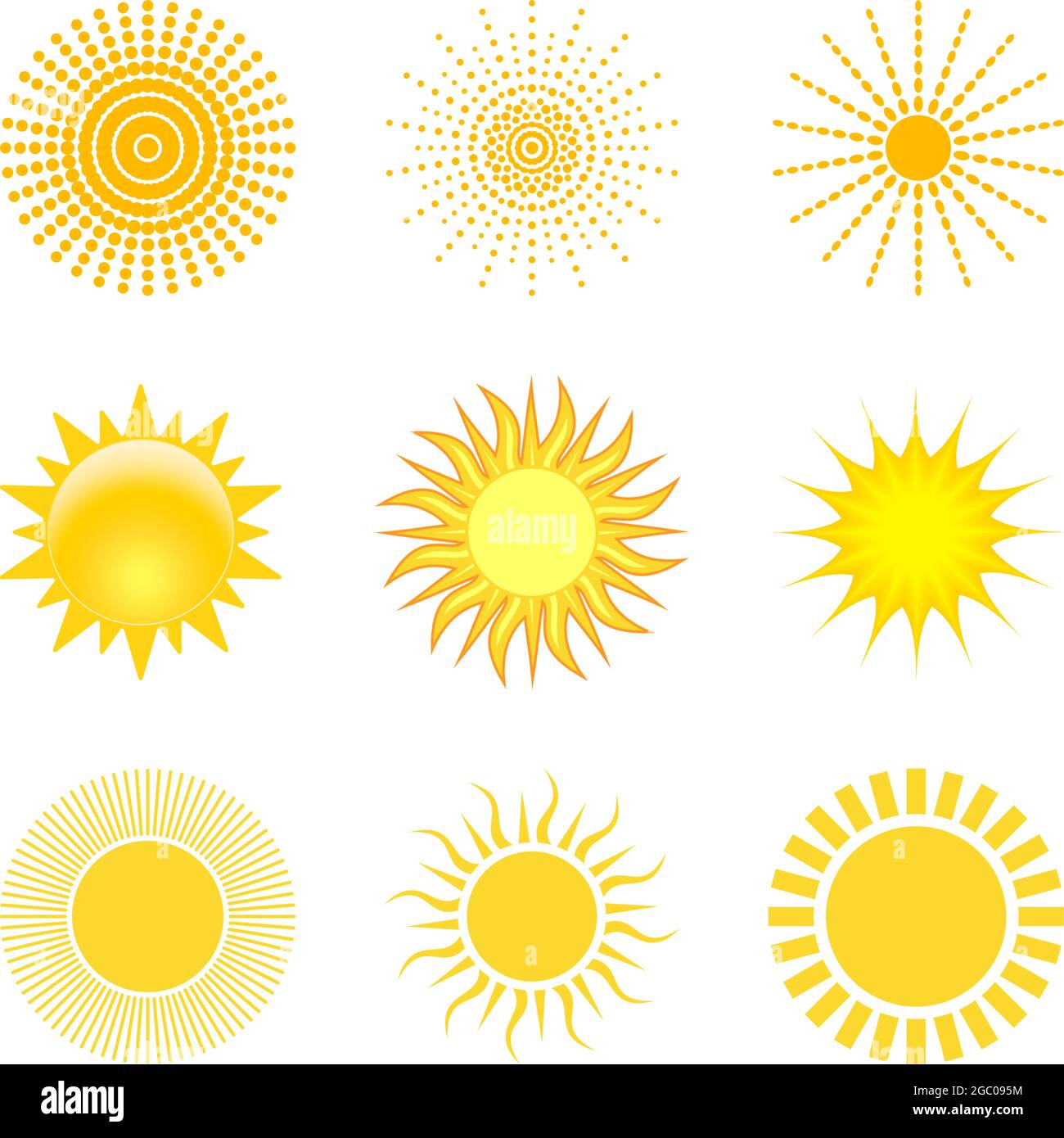 Sun or Sunshine vector with beams on a white isolated background Stock ...