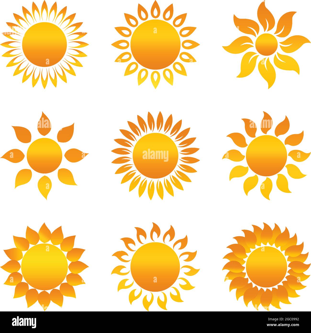 Sun or Sunshine vector with beams on a white isolated background. In ...