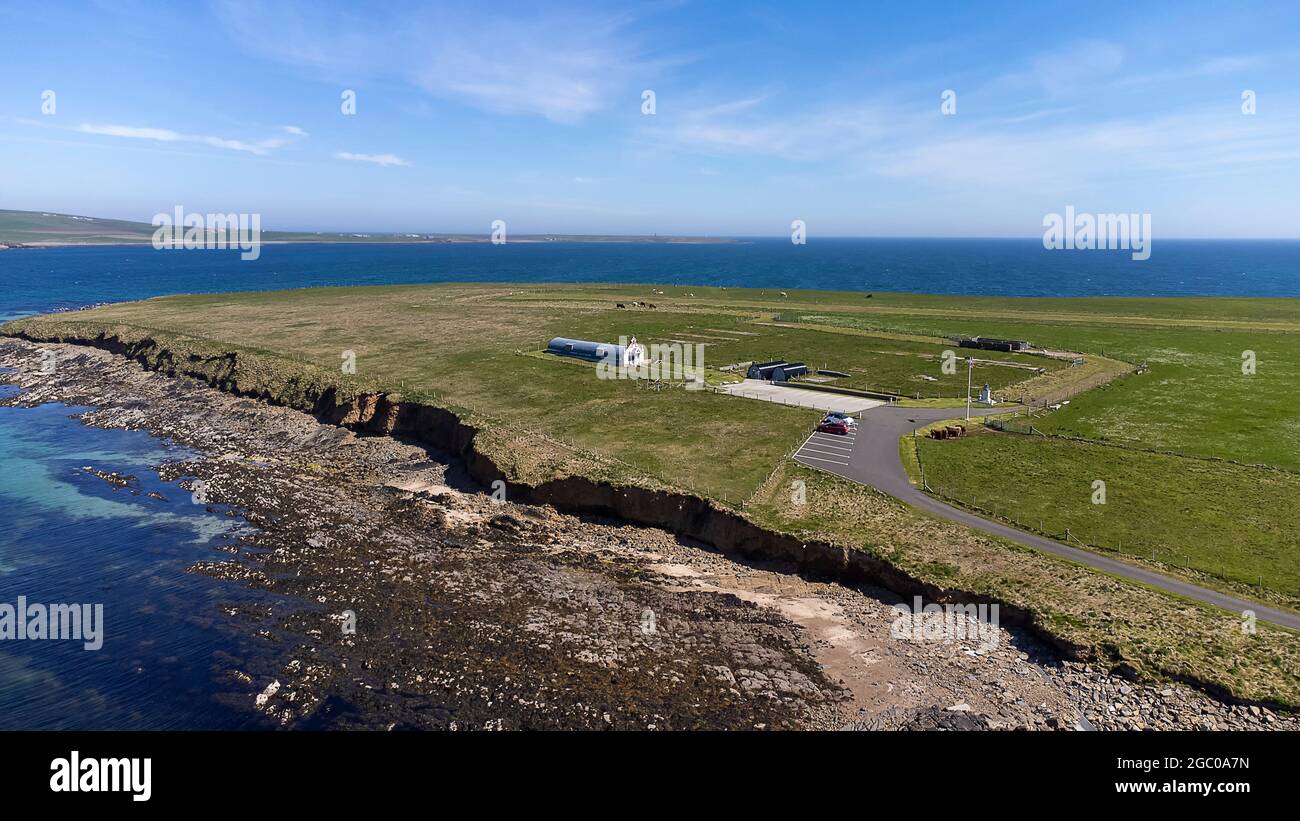 An aerial view of the Italian Chapel on Orkney in Scotland, UK Stock ...
