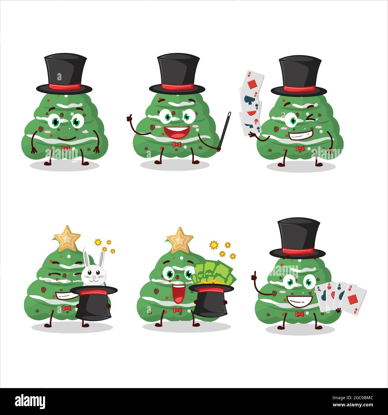 A buttercream christmas Magician cartoon character perform on a stage ...