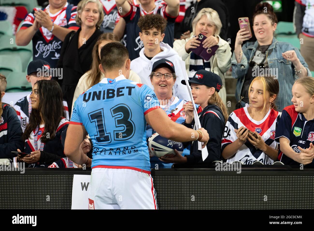 SYDNEY, AUSTRALIA - APRIL 25: Victor Radley of the Roosters with fans ...