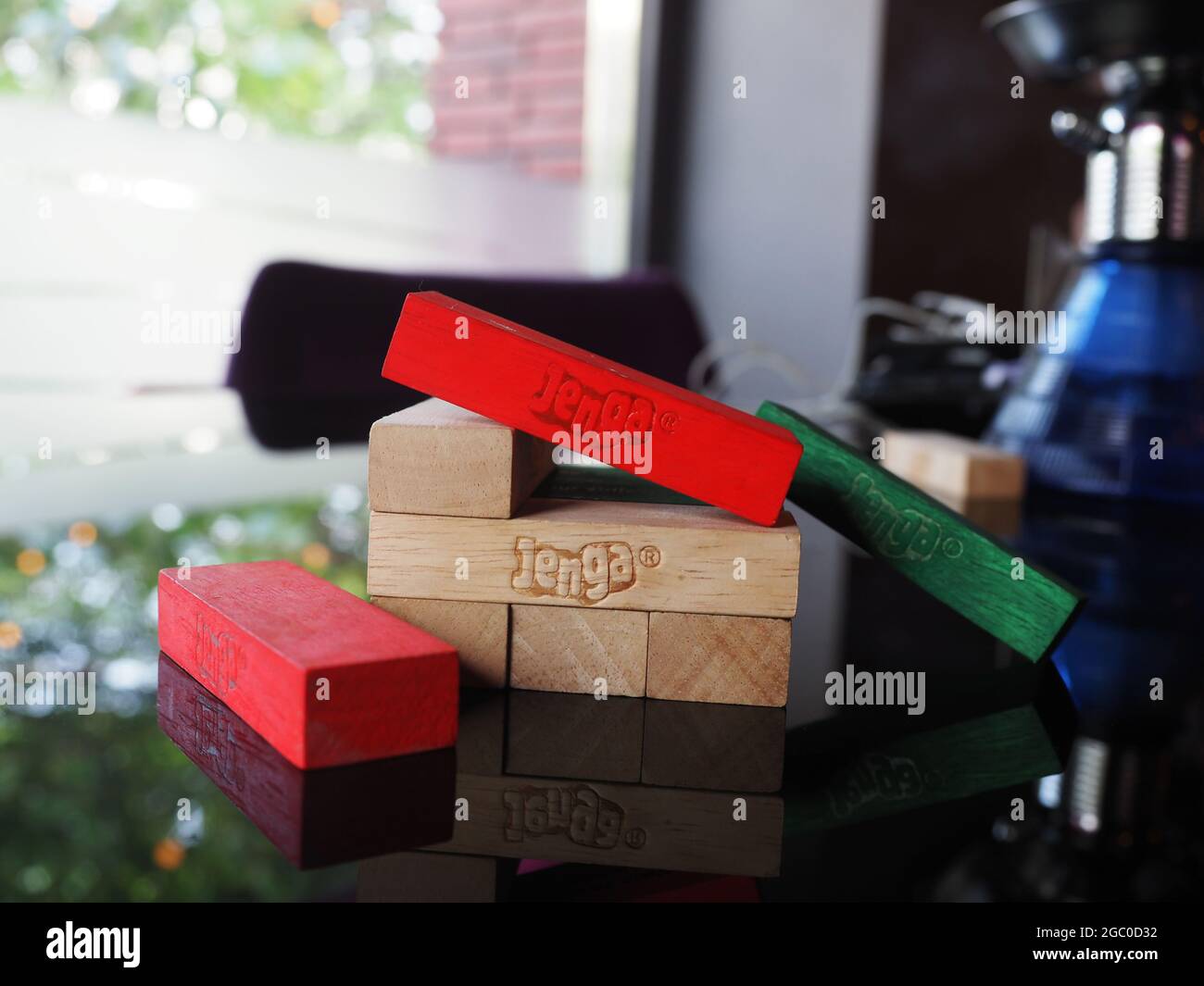 KOLKATA, INDIA - Aug 05, 2021: Jenga game on white background.Colorful ...