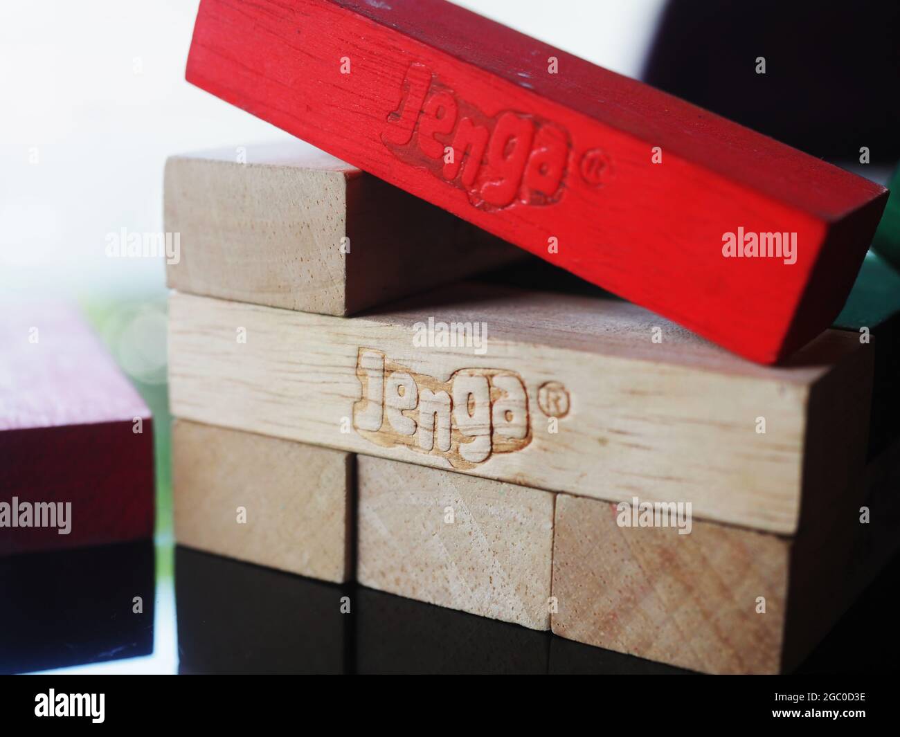 KOLKATA, INDIA - Aug 05, 2021: Wood block Stack tower game for children ...