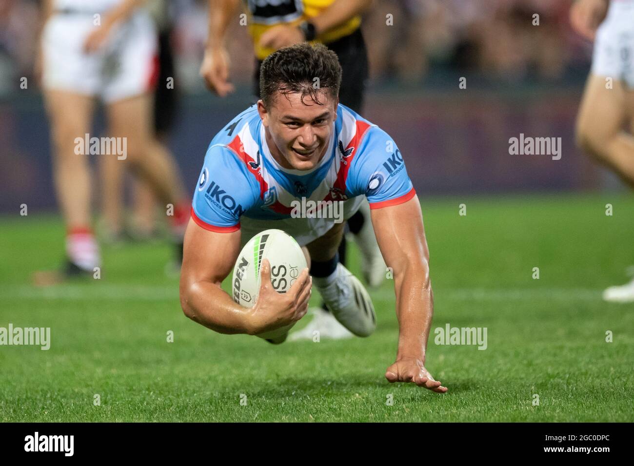 SYDNEY, AUSTRALIA - APRIL 25: Joseph Manu of the Roosters runs in to ...