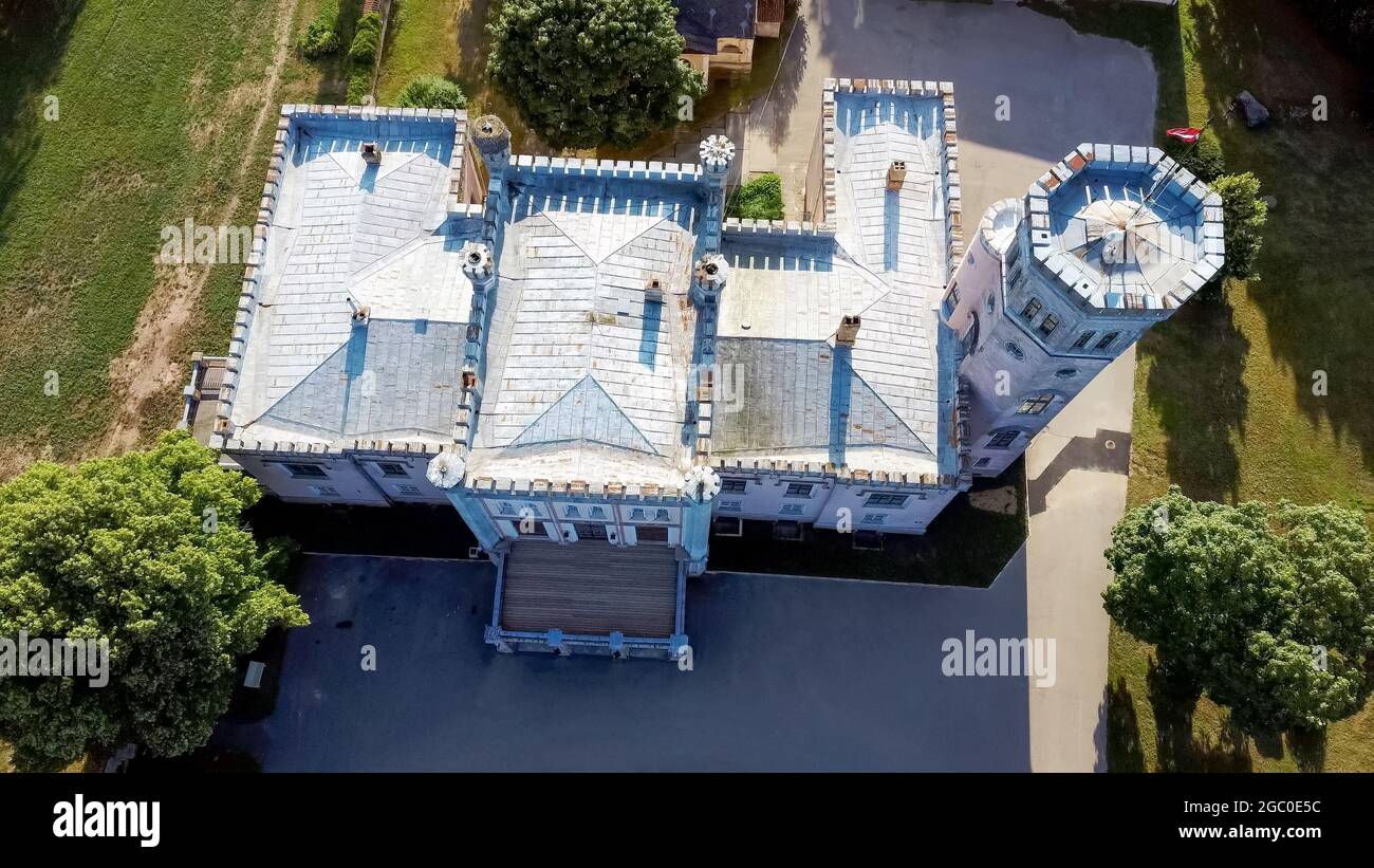 Vecauce Manor in Latvia Aerial View of the Pink Castle Through the Park ...