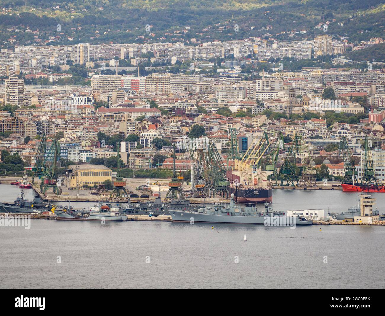 Port of Varna, Bulgaria with many industrial and cargo ships in the ...
