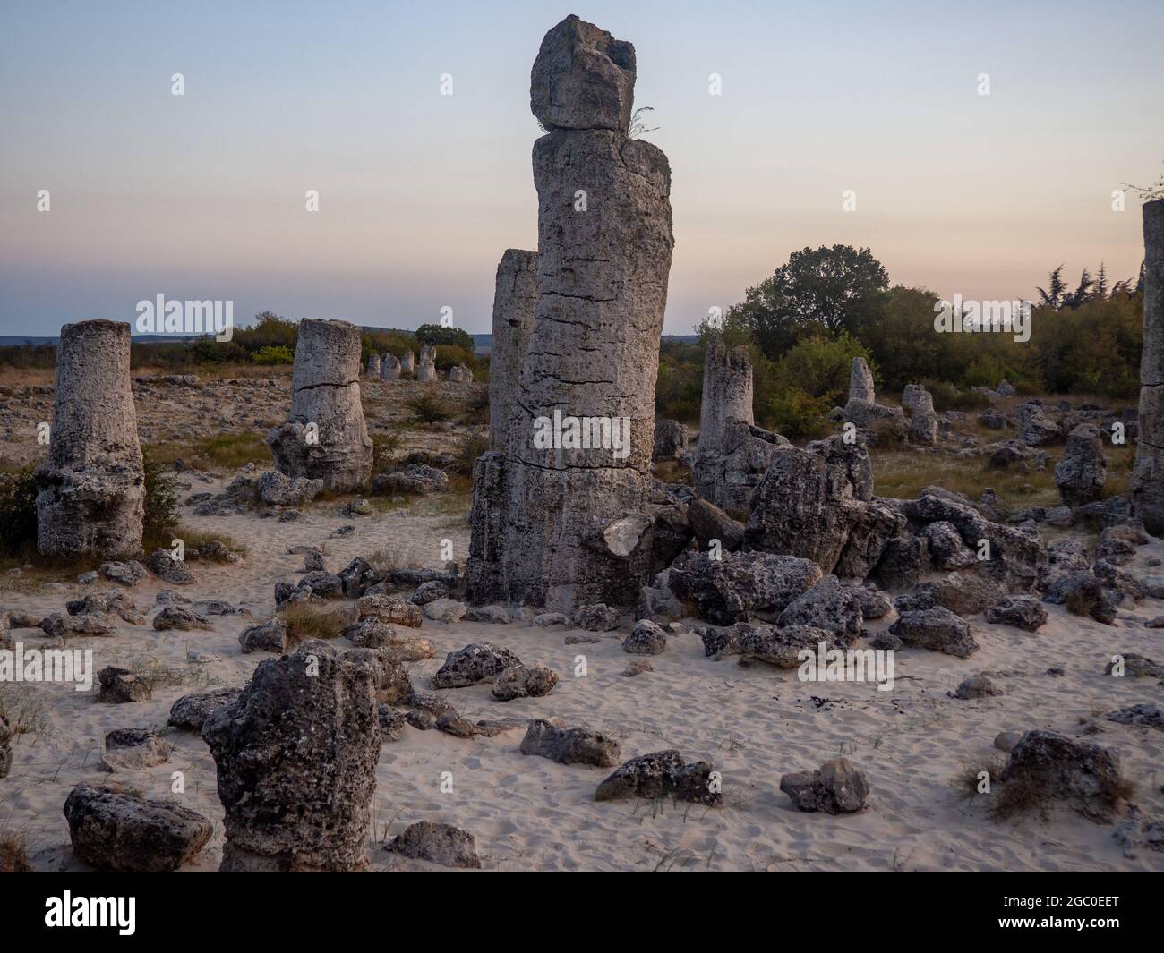 Stone Forest Pobiti Kamani in Bulgaria in the evening sky Stock Photo ...