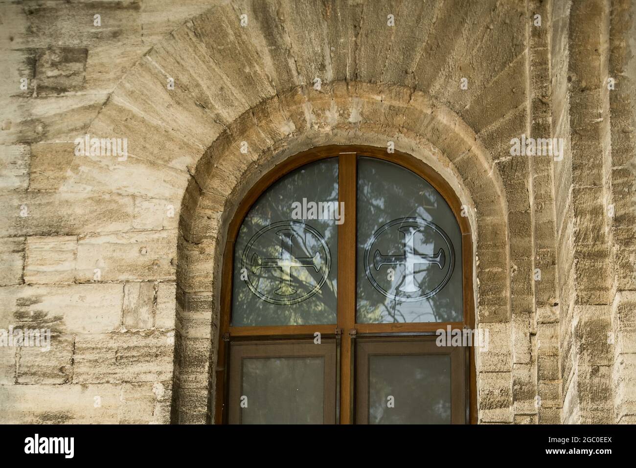 Old stone house exterior view, old church Stock Photo - Alamy