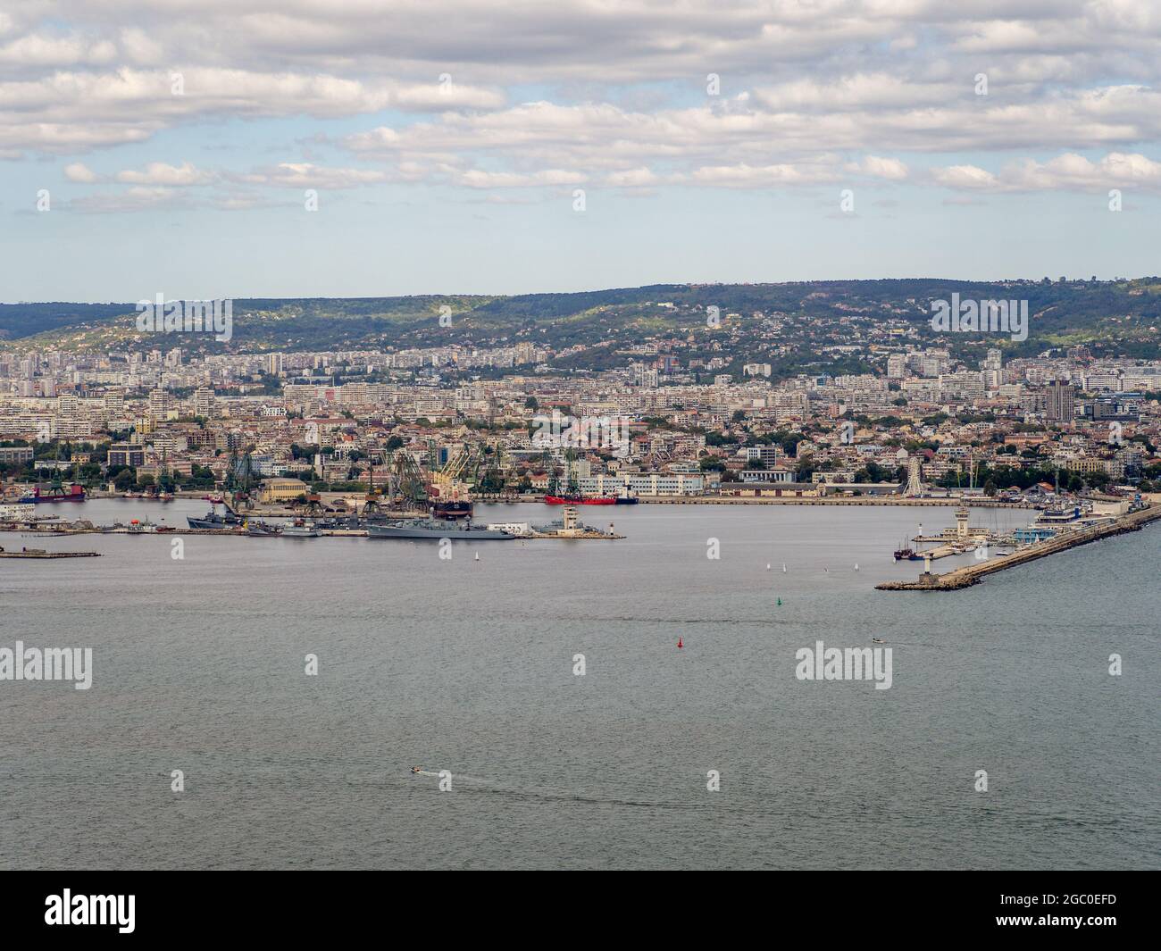 Port of Varna, Bulgaria with many industrial and cargo ships under the ...