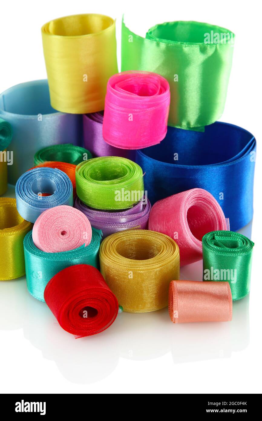 Many bright ribbons of different sizes isolated on white Stock Photo ...