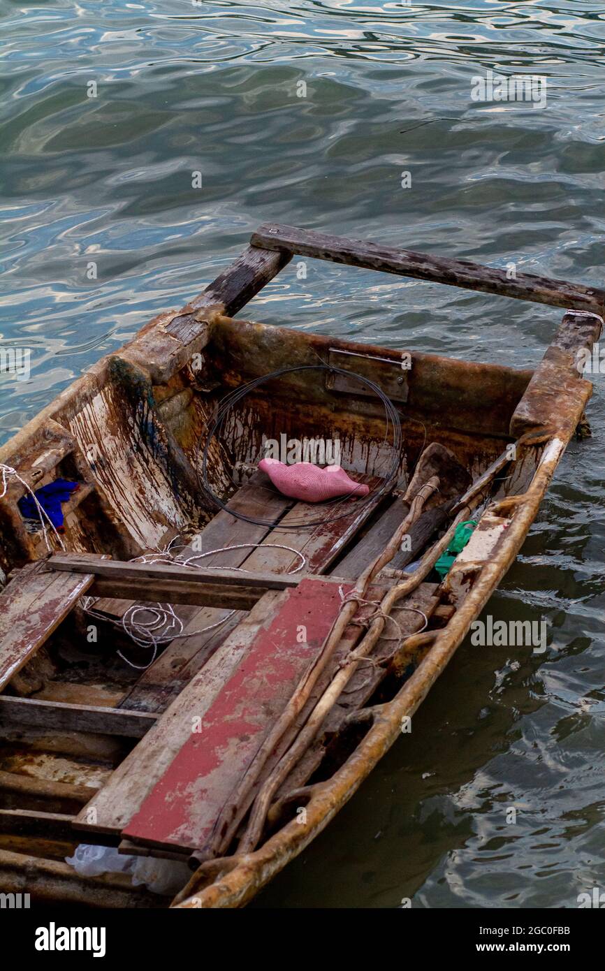 Wooden rotten rowboat in Penang, Malaysia Stock Photo - Alamy