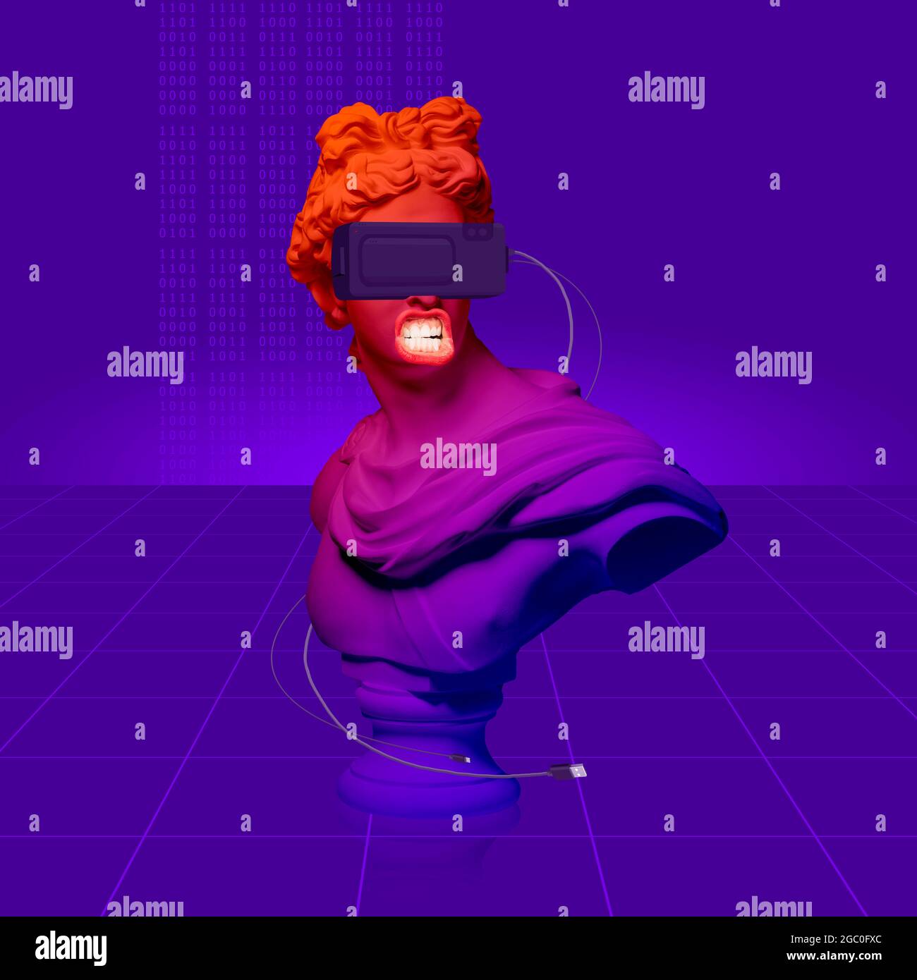 Contemporary art collage. Image of ancient greek statue with binary ...