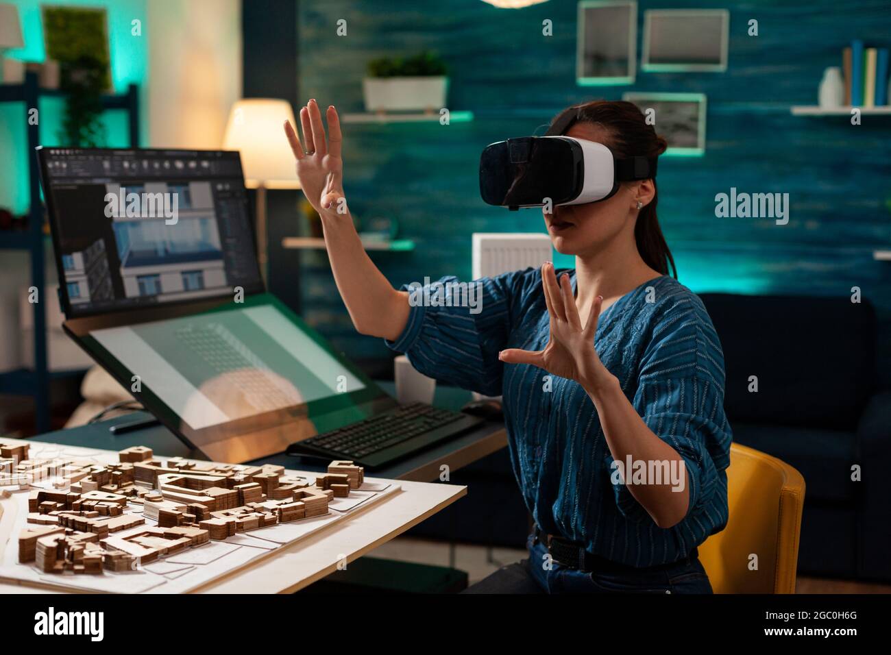 Modern business woman with vr glasses for innovation development vision ...