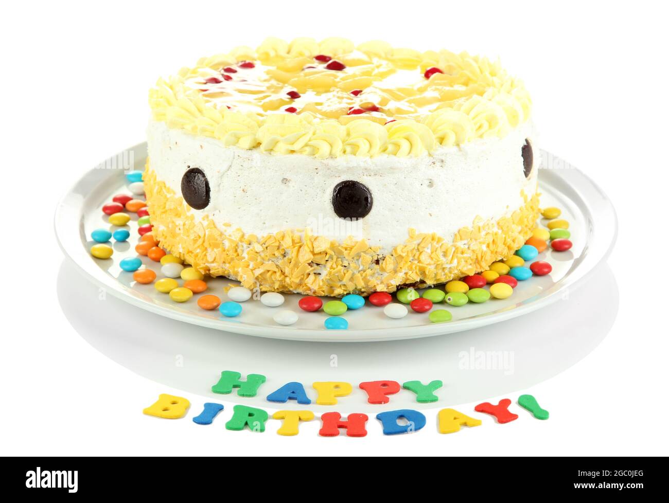 Happy birthday cake, isolated on white Stock Photo - Alamy