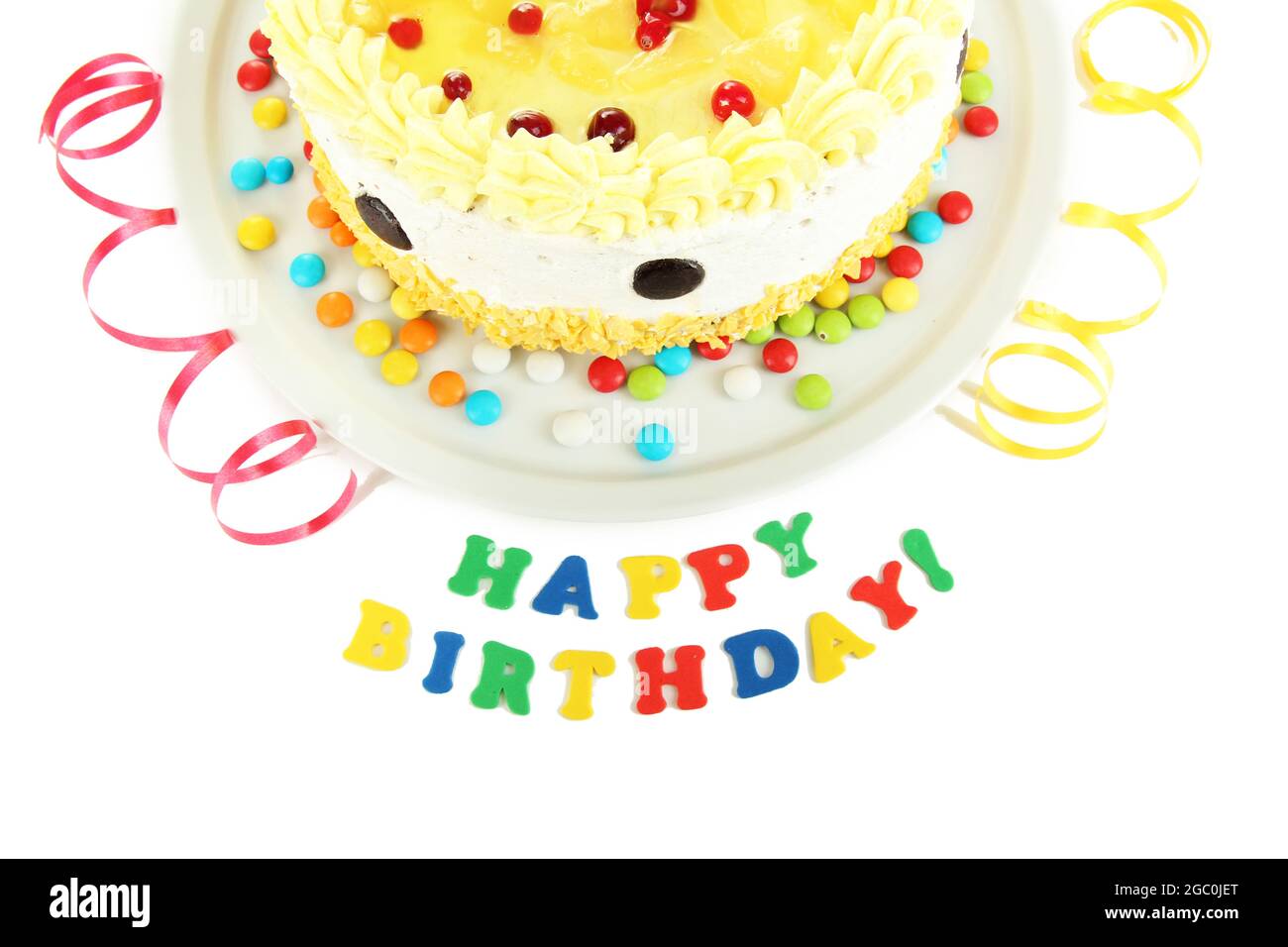 Happy birthday cake, isolated on white Stock Photo - Alamy