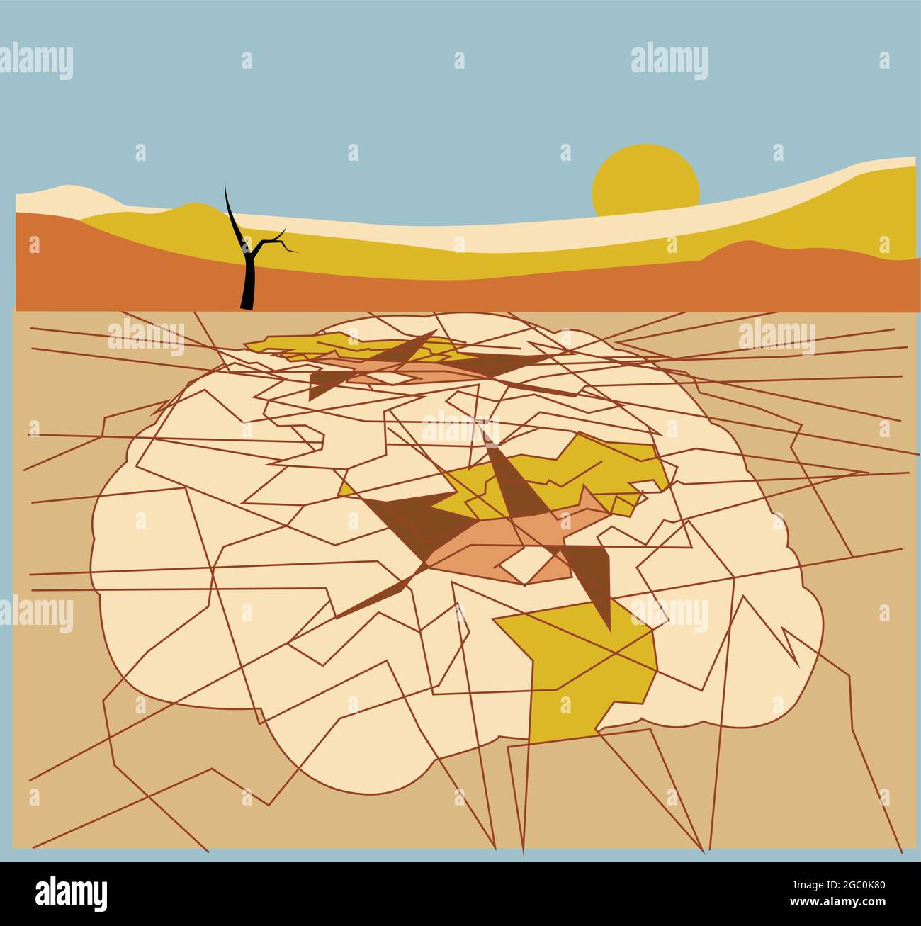 illustration of a desert land made of a brain with its neurons as the ...