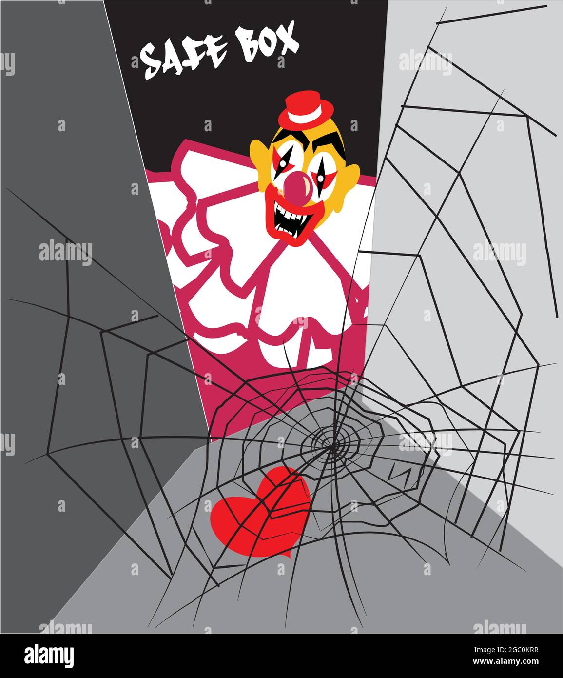illustration of a clown looking in his safe box for his forgotten heart ...