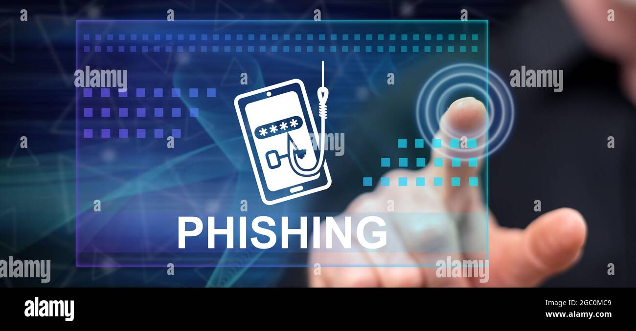 Man touching a phishing concept on a touch screen with his finger Stock ...