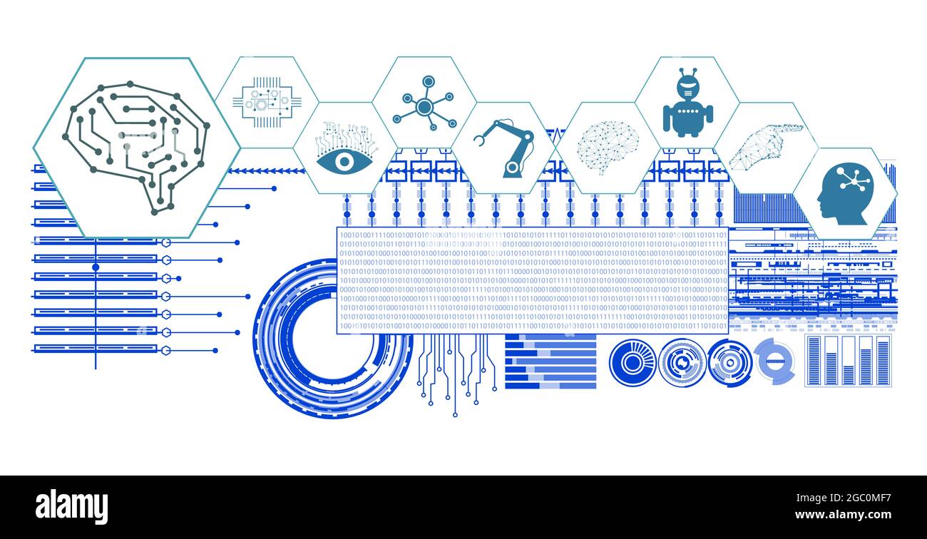 Concept of artificial intelligence with connected icons Stock Photo - Alamy
