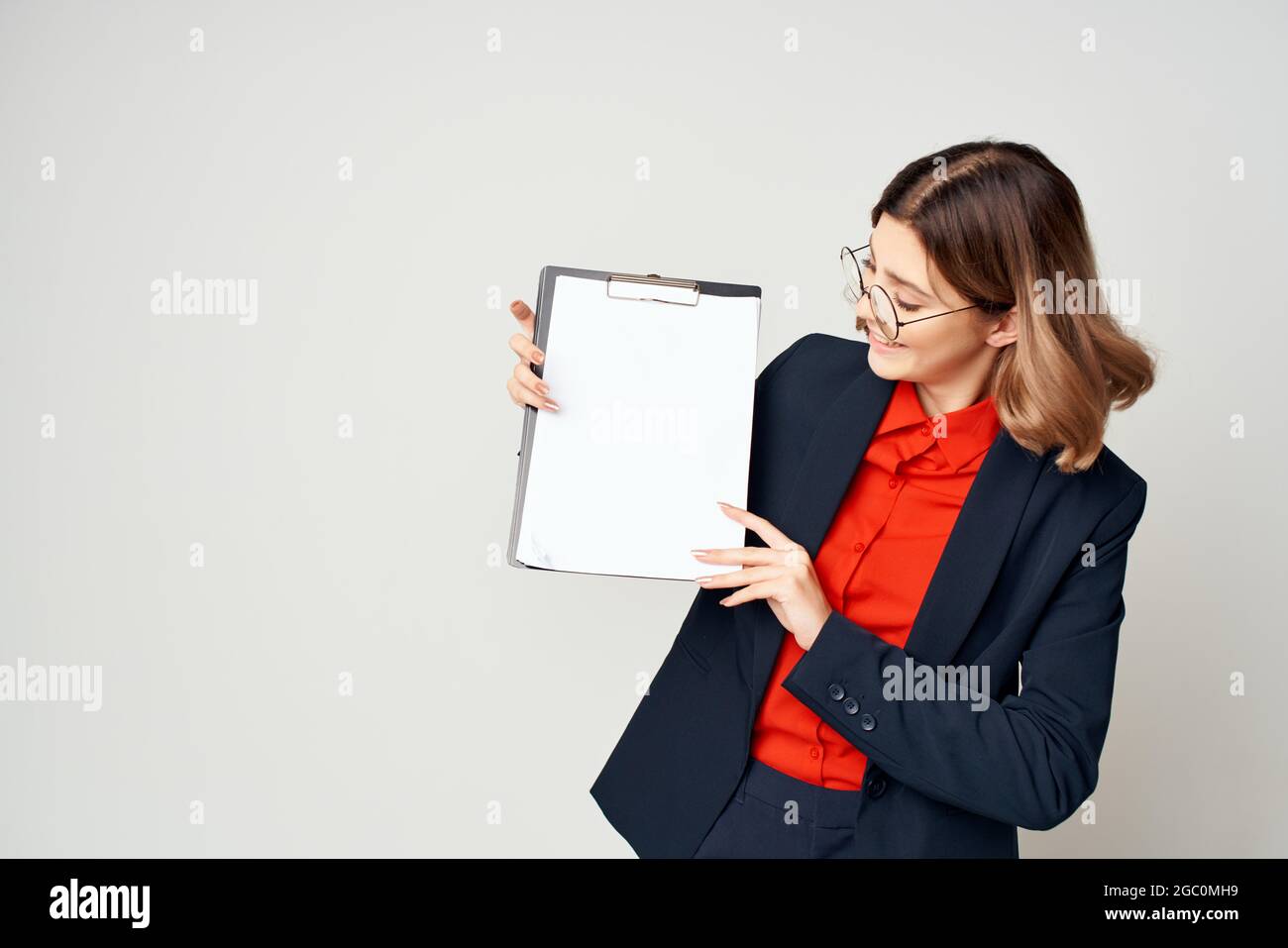 woman in suit with documents office manager secretary work Stock Photo ...