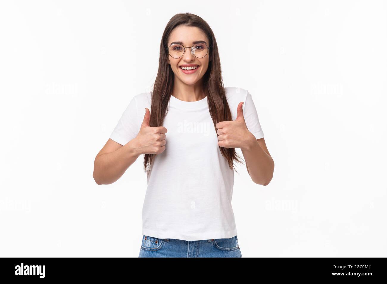 Good idea, lets do it. Enthusiastic smiling caucasian woman in glasses ...