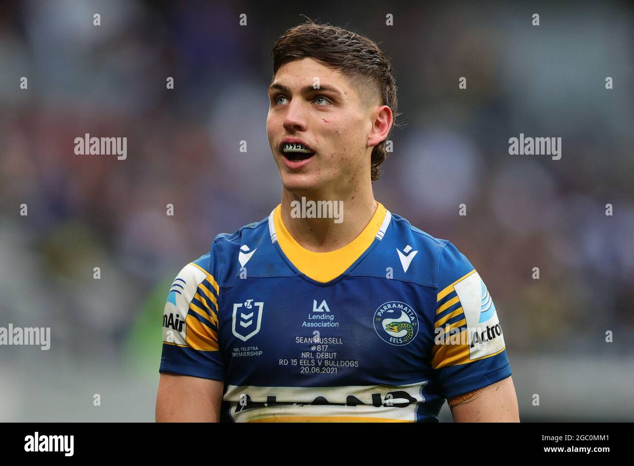 SYDNEY, AUSTRALIA - JUNE 20: Sean Russell of the Eels on debut happy ...