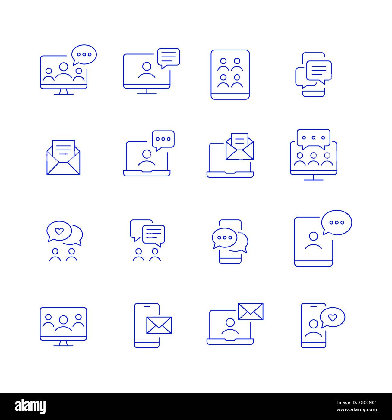 Internet communication icons. Messages, group chats and forum signs ...