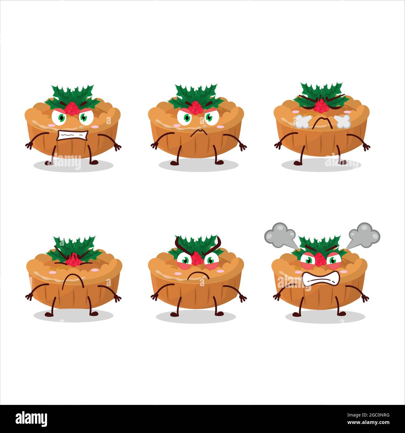 Pie christmas cartoon character with various angry expressions. Vector ...
