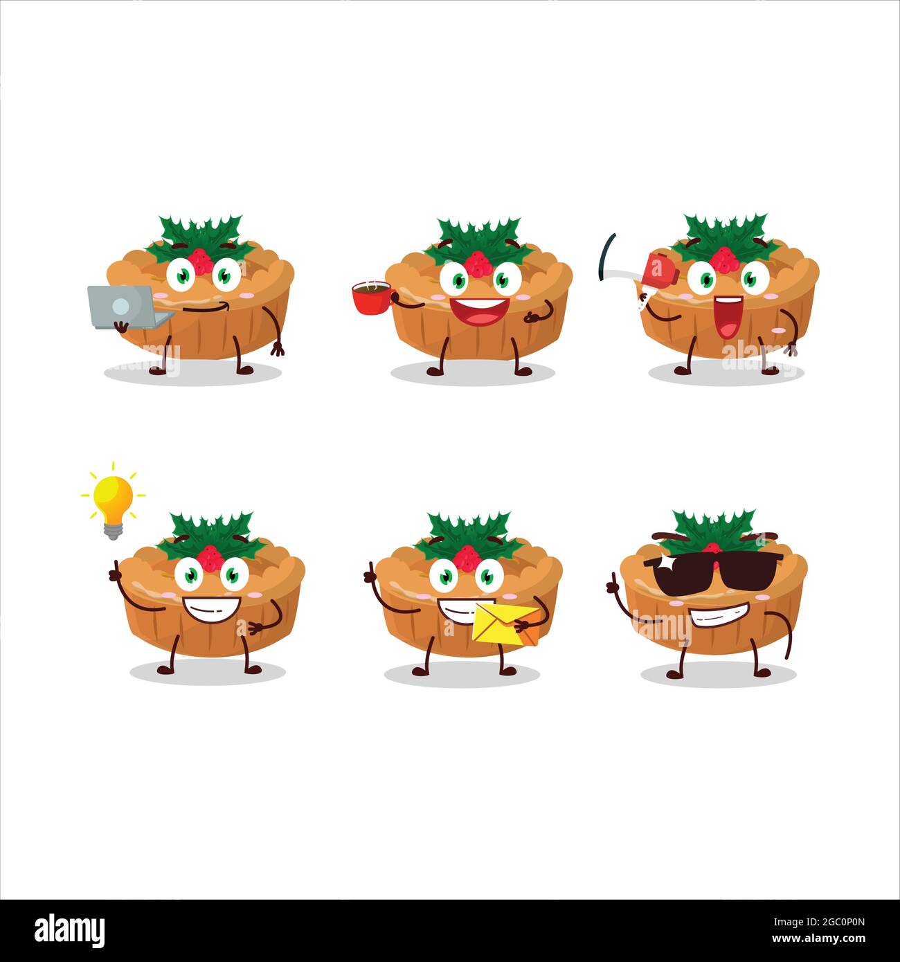 Pie christmas cartoon character with various types of business ...