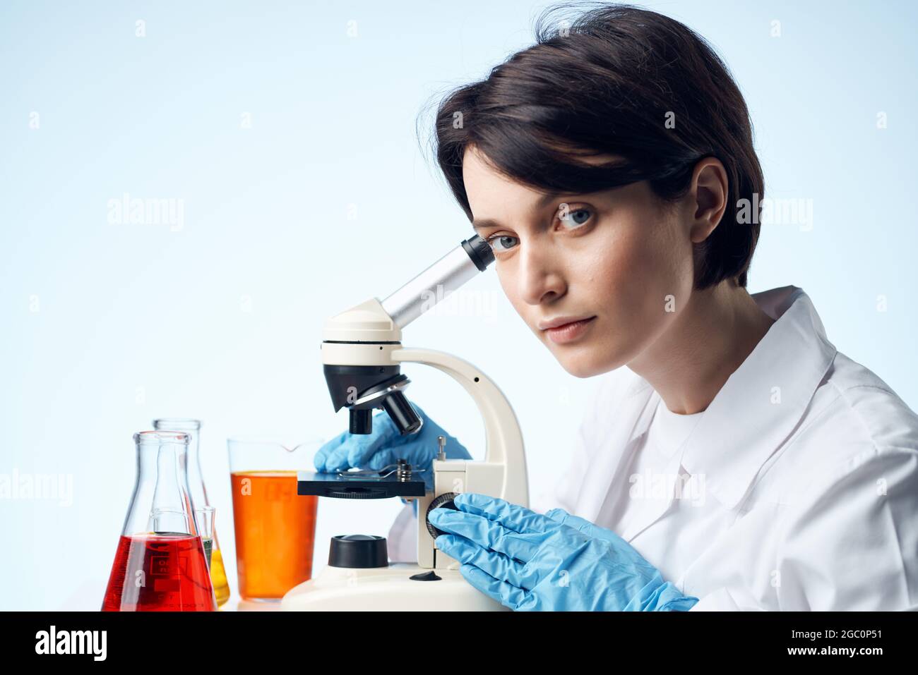 female doctor laboratory microscope experiment technology science Stock ...