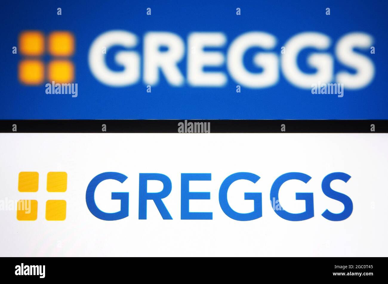 Ukraine. 6th Aug, 2021. In this photo illustration a Greggs plc logo of ...