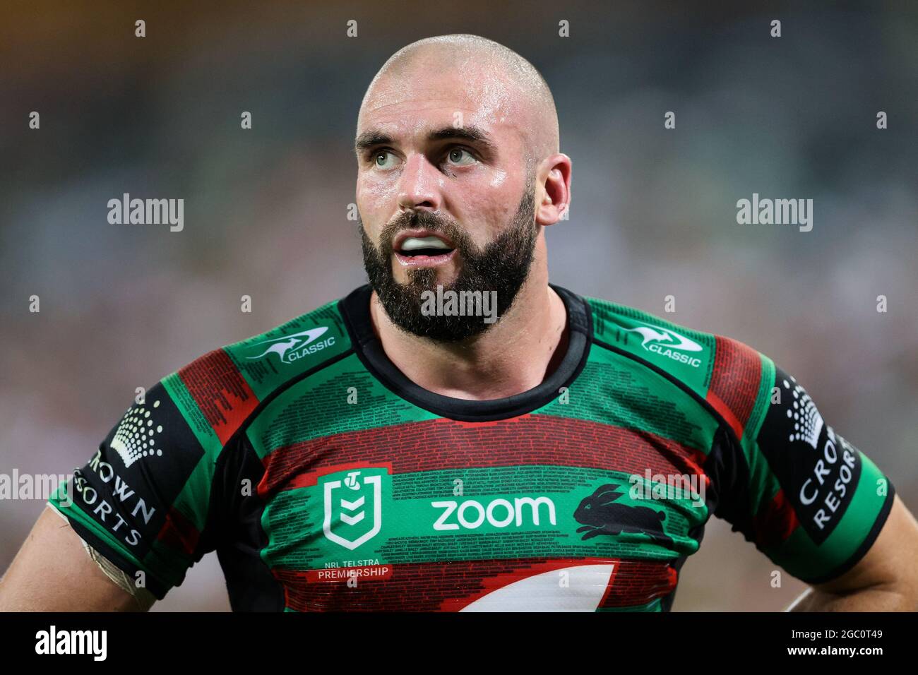 SYDNEY, AUSTRALIA - MARCH 26: Mark Nicholls of the Rabbitohs looks on ...