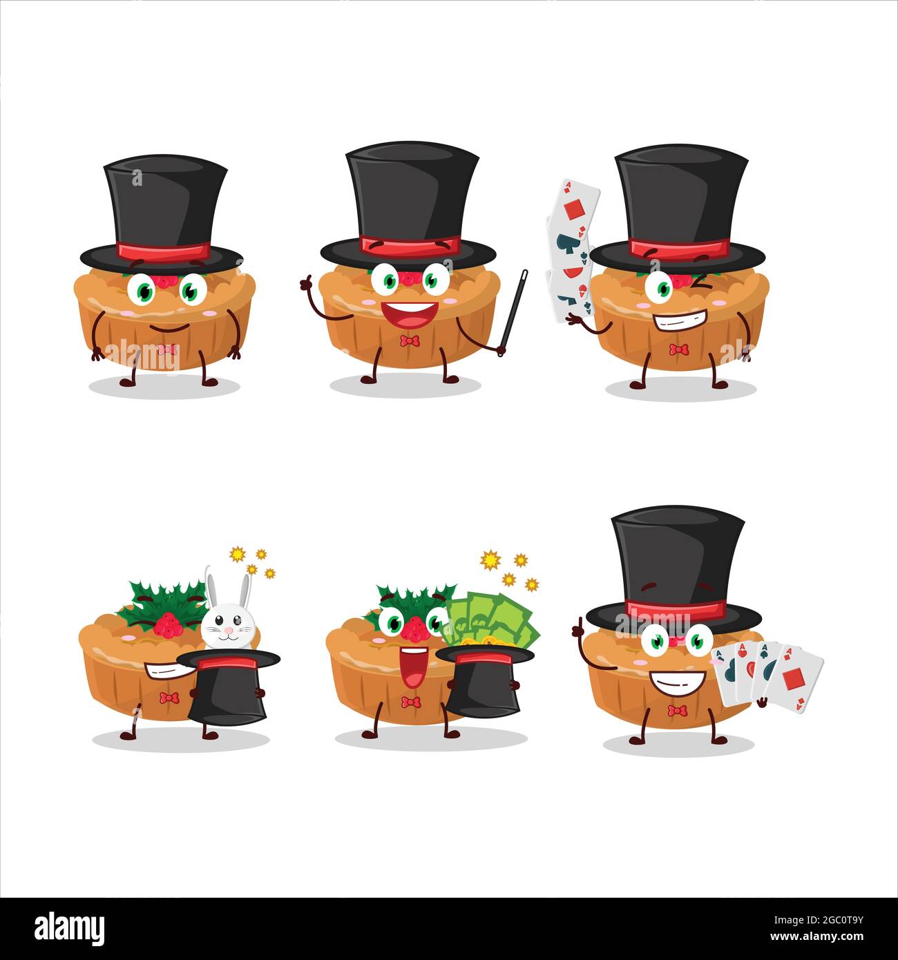 A pie christmas Magician cartoon character perform on a stage. Vector ...
