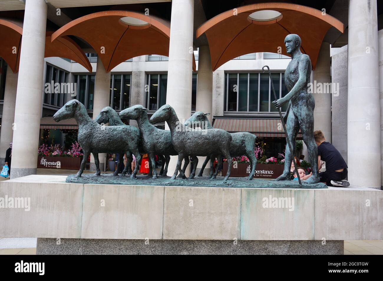 Bronze sculpture of shepherd and sheep in Paternoster Square, London ...